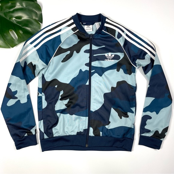 adidas | Jackets & Coats | Adidas Blue Camo Jacket Sz S 9y | Poshmark